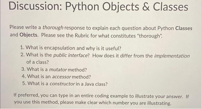 Solved Discussion Python Objects And Classes Please Write A 4121