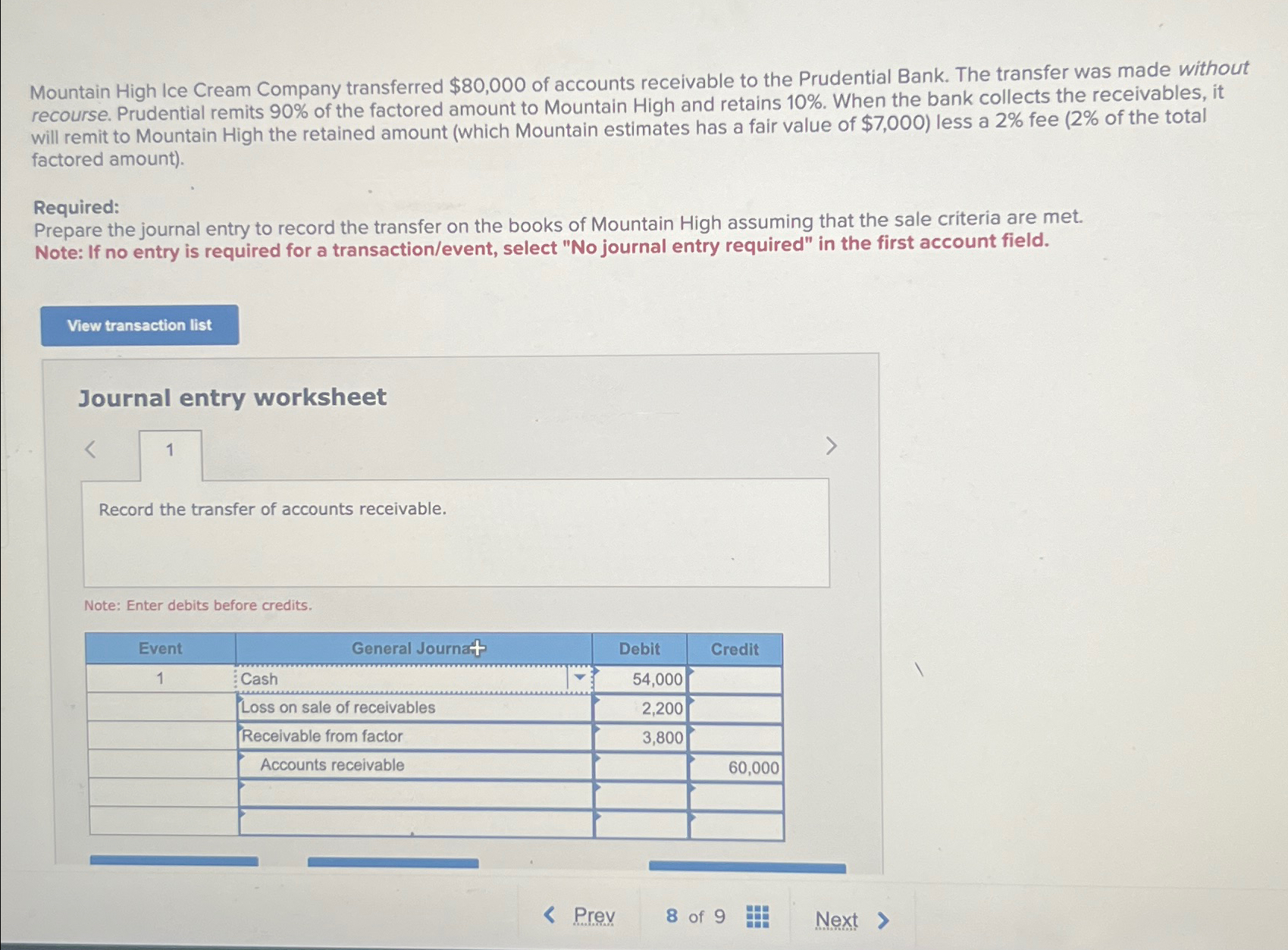 Solved Mountain High Ice Cream Company transferred $80,000 | Chegg.com