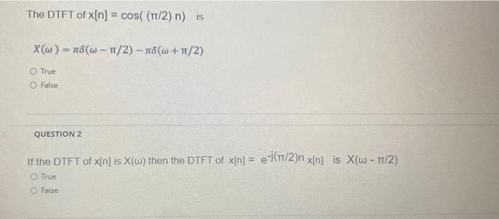 Solved The DTFT of x[n]=cos((π/2)n) is | Chegg.com