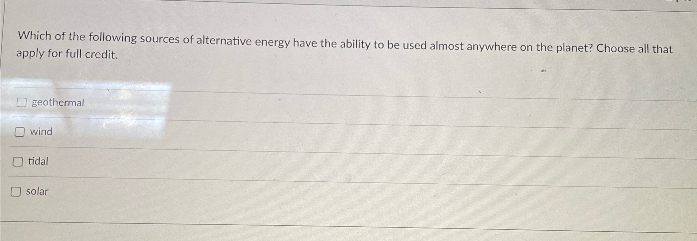 Solved Which of the following sources of alternative energy | Chegg.com