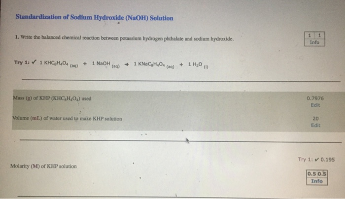 Solved Standardization of Sodium Hydroxide (NaOH) Solution | Chegg.com