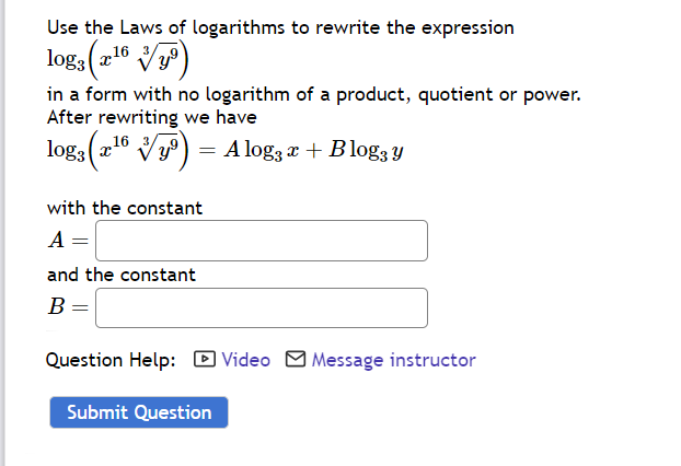 Solved Use the Laws of logarithms to rewrite the | Chegg.com