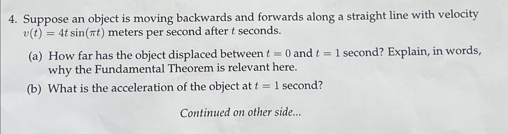 Solved Suppose an object is moving backwards and forwards | Chegg.com