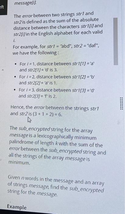 Solved eft message[i]. The error between two strings str1 | Chegg.com