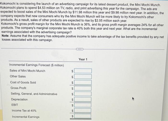 Solved Kokomochi is considering the launch of an advertising | Chegg.com