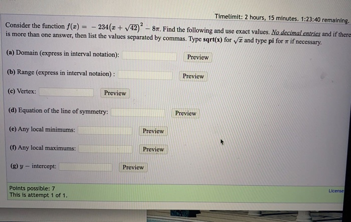 Solved Timelimit: 2 hours, 15 minutes. 1:23:40 remaining. | Chegg.com