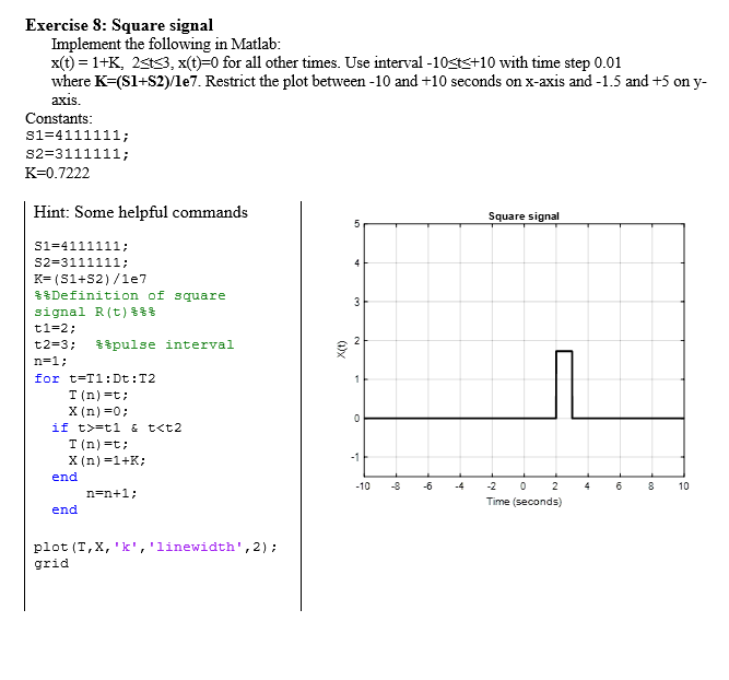 Solved Exercise 8: Square signal Implement the following in | Chegg.com