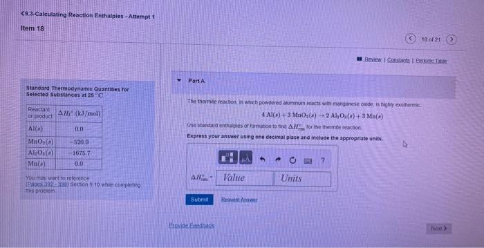 Solved C9-3-Calculating Reaction Enthalpies - Attempt 1 ltem | Chegg.com