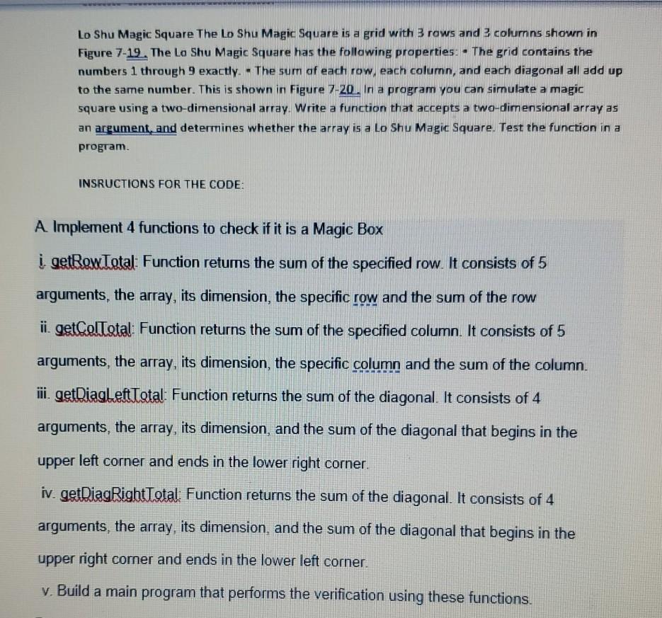 Solved Lo Shu Magic Square The Lo Shu Magic Square is a grid | Chegg.com