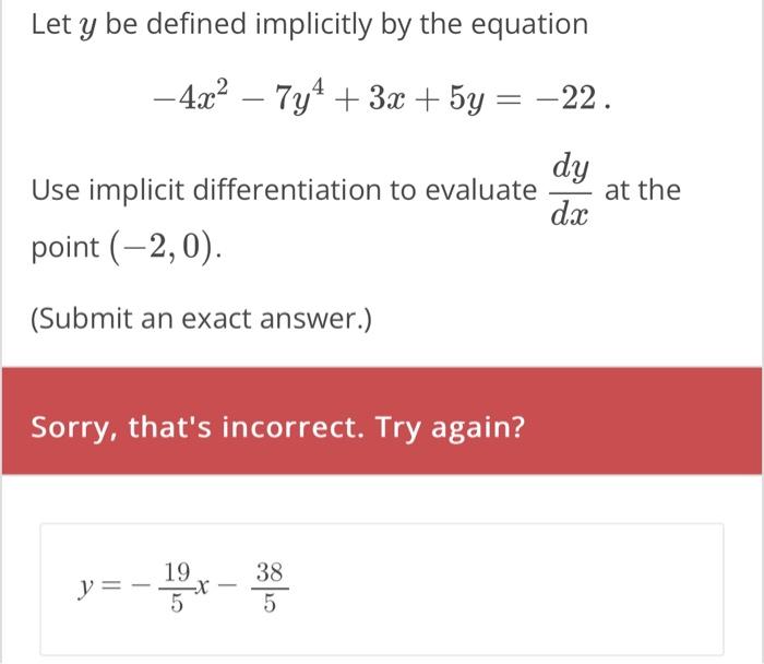 Solved Let y be defined implicitly by the equation | Chegg.com
