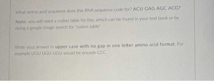 Solved What amino acid sequence does this RNA sequence code | Chegg.com