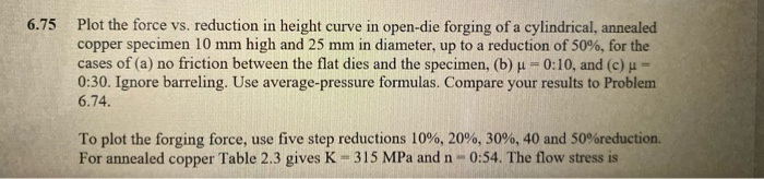Solved 6.75 Plot the force vs. reduction in height curve in | Chegg.com