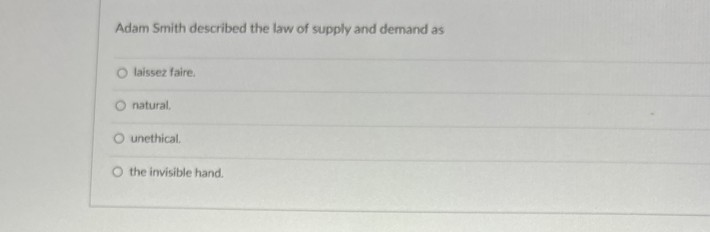 Solved Adam Smith described the law of supply and demand | Chegg.com