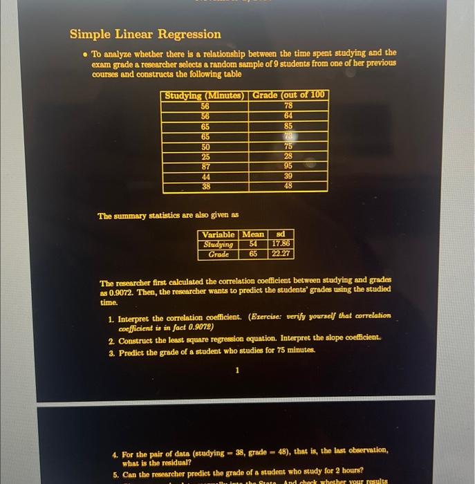 Solved Simple Linear Regression - To analyze whether there | Chegg.com
