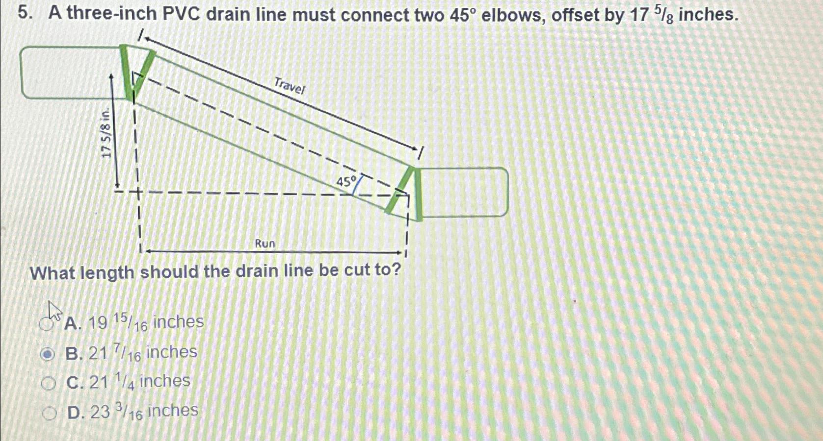 A three-inch PVC drain line must connect two 45° | Chegg.com