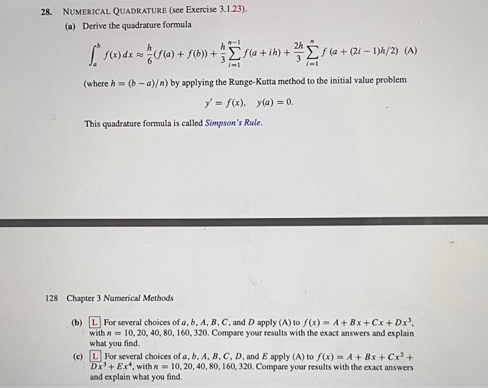 Solved 28 Numerical Quadrature See Exercise 3123 A 
