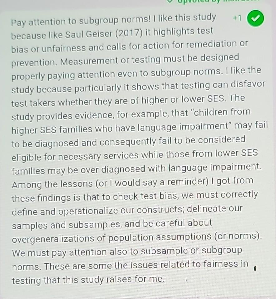Solved Pay attention to subgroup norms! I like this study | Chegg.com