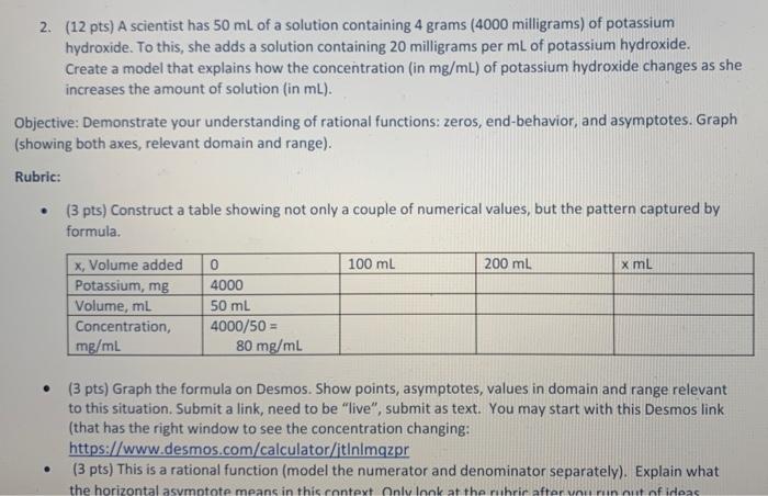 Solved 2. (12 pts) A scientist has 50 mL of a solution | Chegg.com