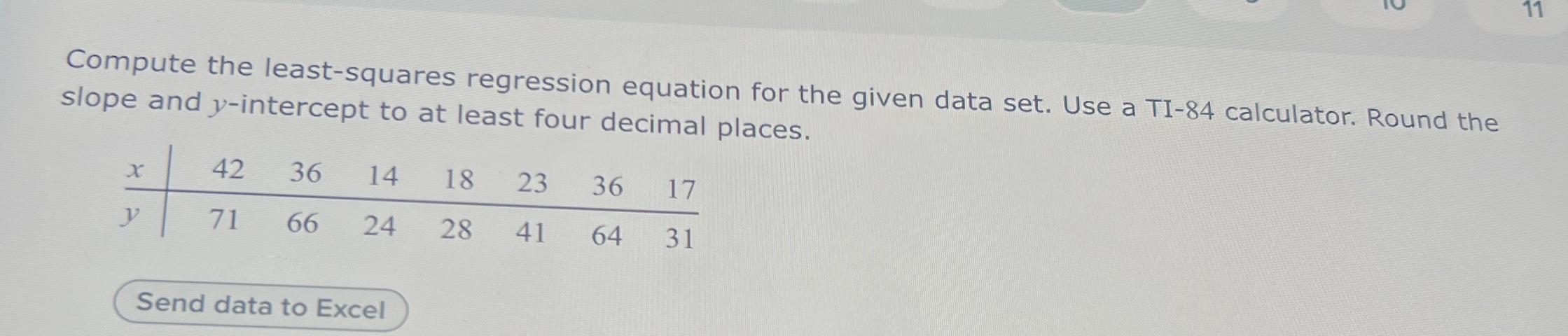 Solved Compute the least-squares regression equation for the | Chegg.com