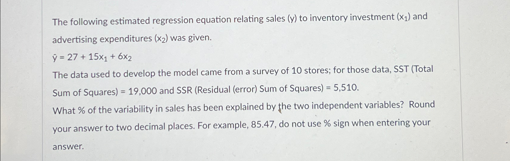 Solved The following estimated regression equation relating | Chegg.com