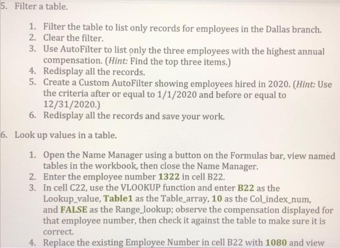 Solved 1. Create and format a table. 1. Start Excel, open | Chegg.com