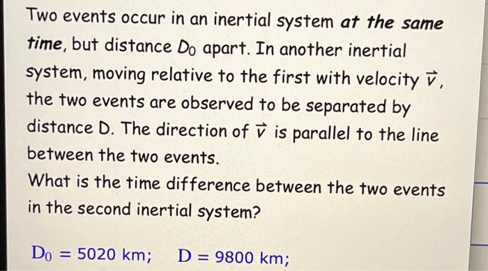 Solved Two events occur in an inertial system at the same | Chegg.com