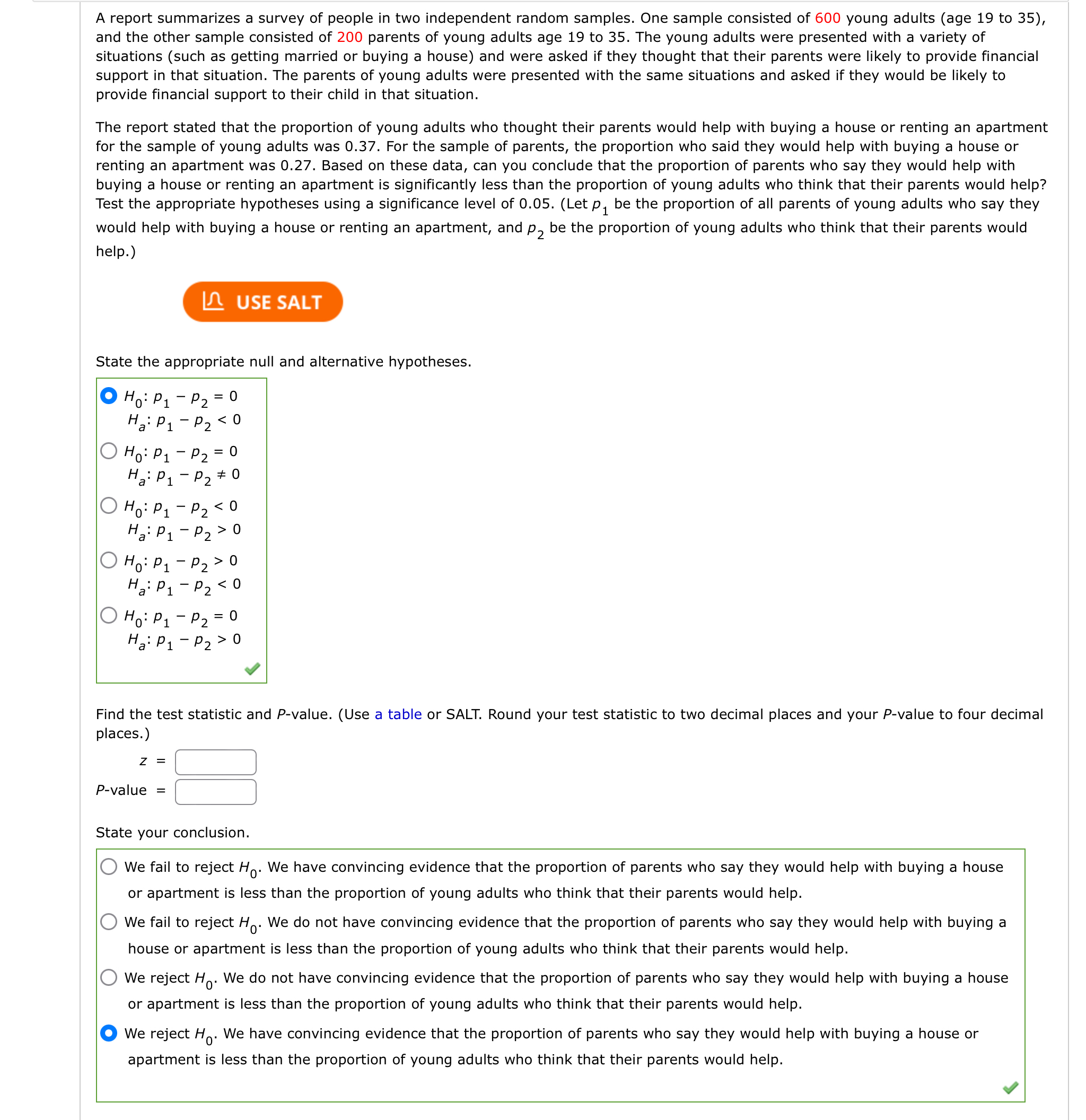 Solved A report summarizes a survey of people in two | Chegg.com