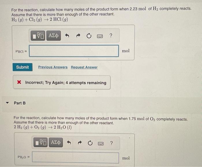 Solved For the reaction, calculate how many moles of the | Chegg.com