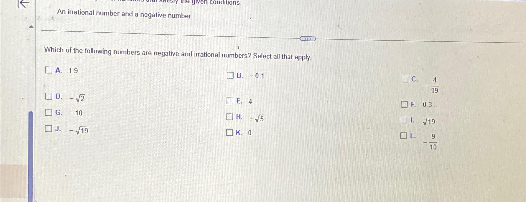 Solved An irrational number and a negative numberWhich of | Chegg.com