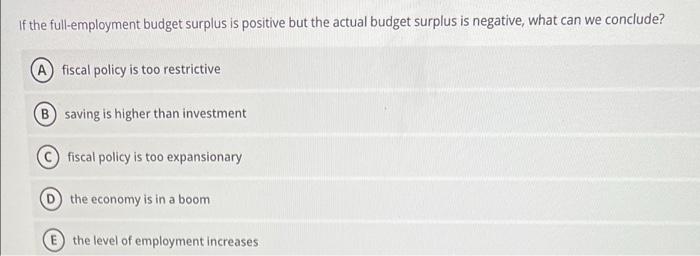 Solved If the full-employment budget surplus is positive but | Chegg.com Solved If the full-employment budget surplus is positive but | Chegg.com
