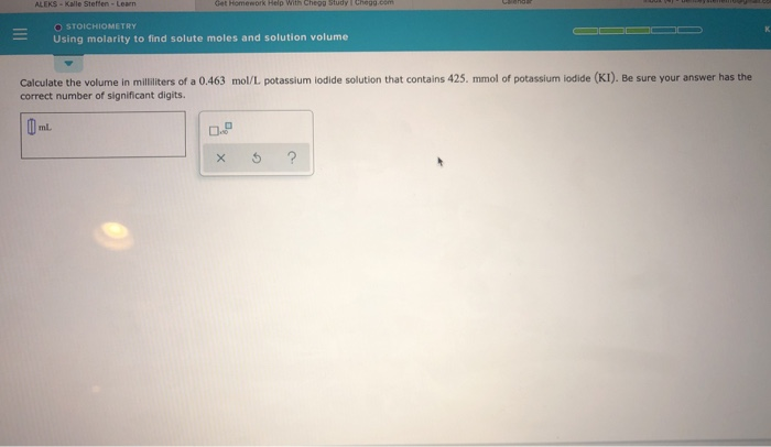 Solved = O STOICHIOMETRY Using molarity to find solute moles | Chegg.com