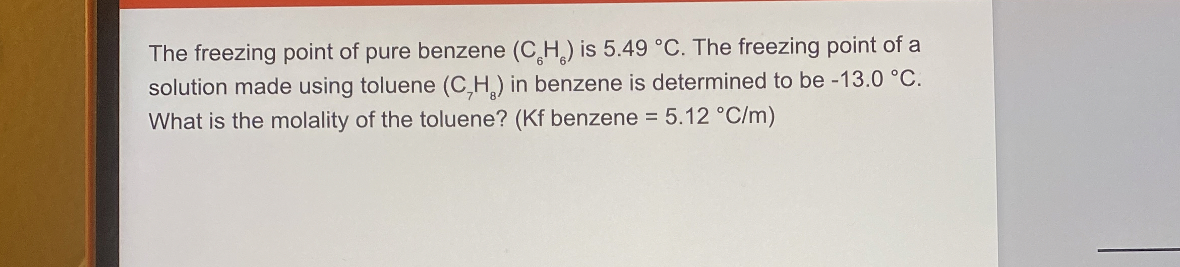 Solved The freezing point of pure benzene (C6H6) ﻿is 5.49°C. | Chegg.com