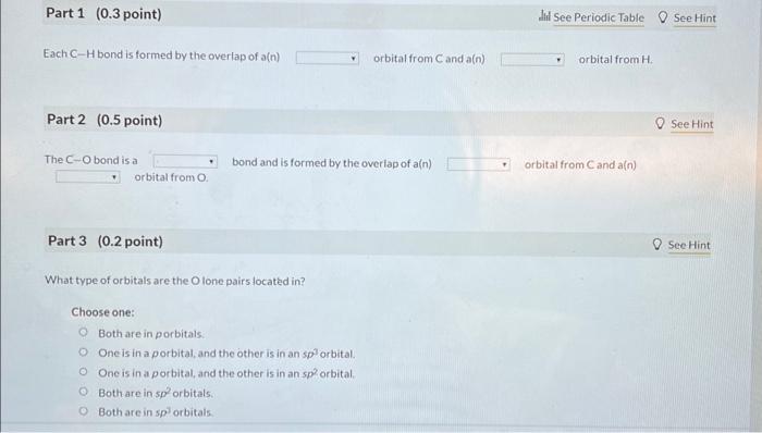 Solved The Lewis structure for methanol, CH3OH, is shown | Chegg.com