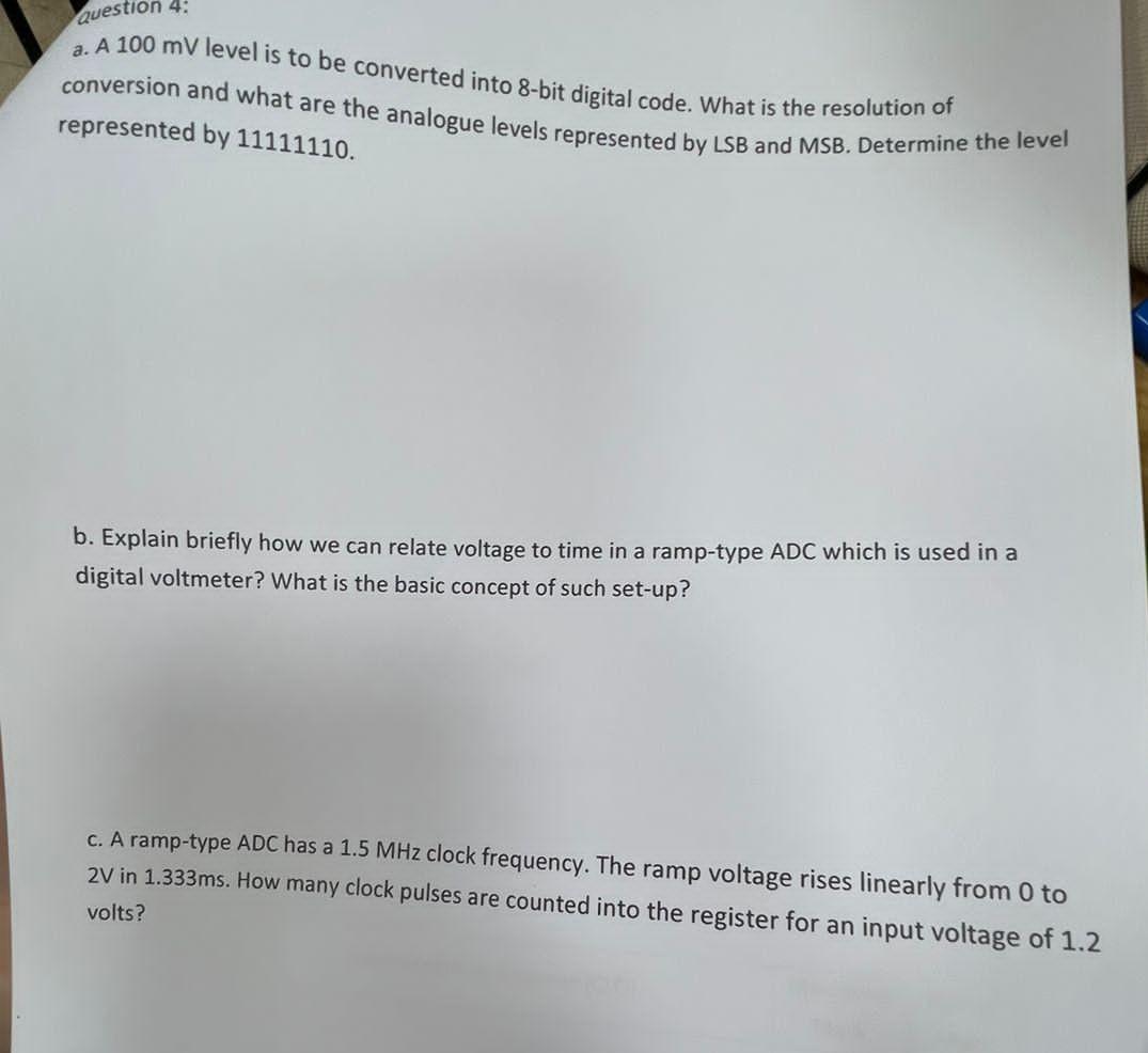 Solved a. A 100mV level is to be converted into 8-bit | Chegg.com