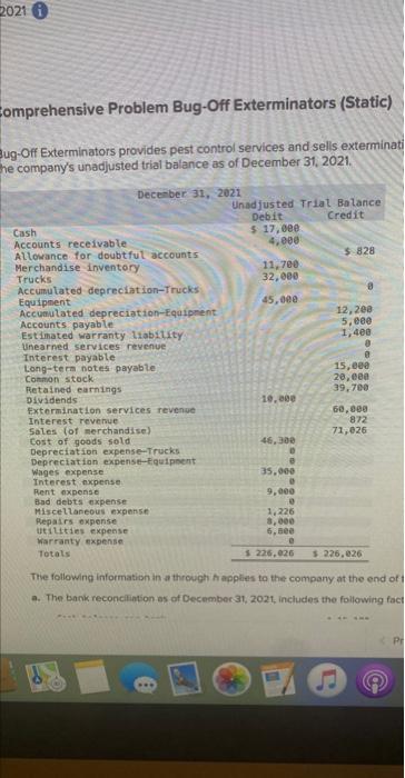 Solved 2021 Eomprehensive Problem Bug-Off Exterminators | Chegg.com