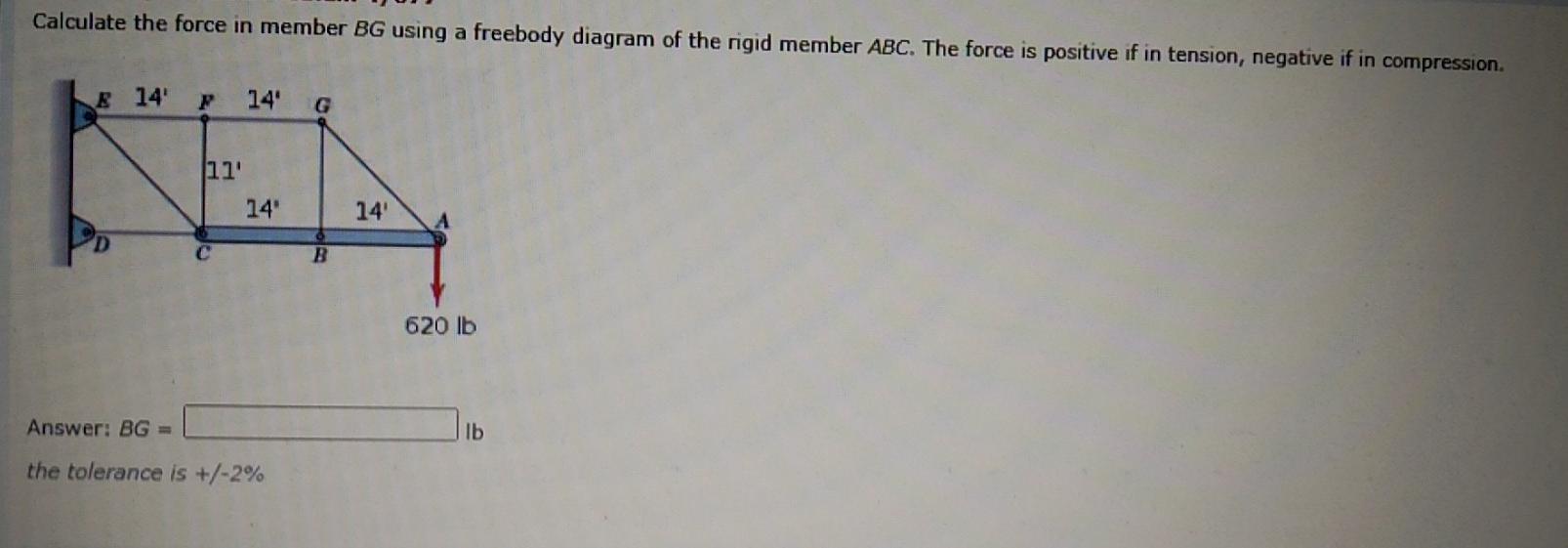 Solved Calculate the force in member BG using a freebody | Chegg.com