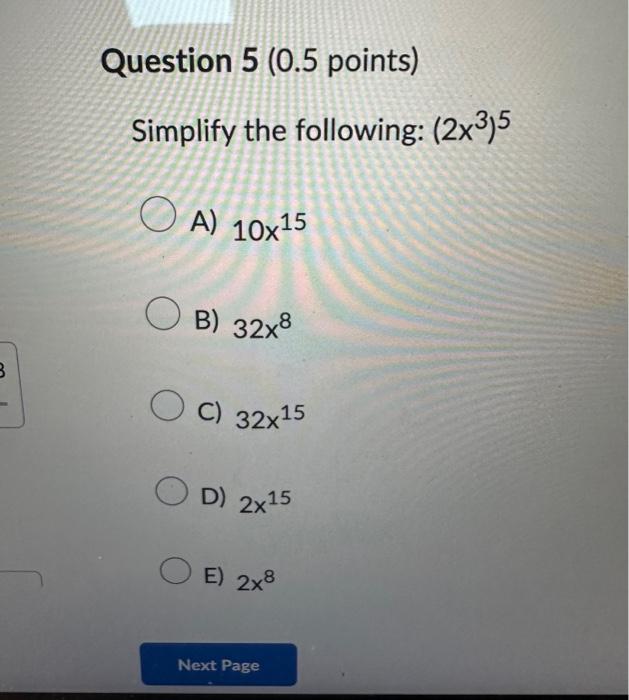 Solved Question 5 ( 0.5 points) Simplify the following: \\( | Chegg.com