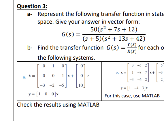 Question 3:a- ﻿Represent the following transfer | Chegg.com