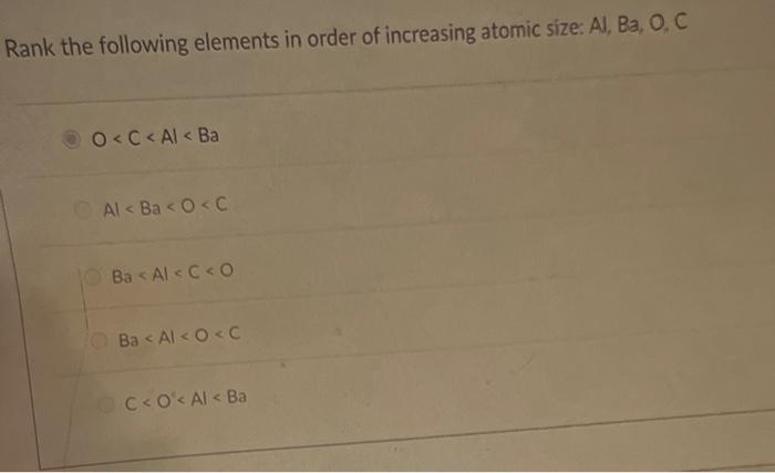 Solved Rank the following elements in order of increasing | Chegg.com