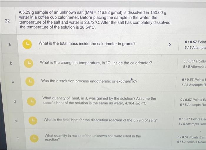 Solved A 5.29 g sample of an unknown salt (MM =116.82 g/mol) | Chegg.com