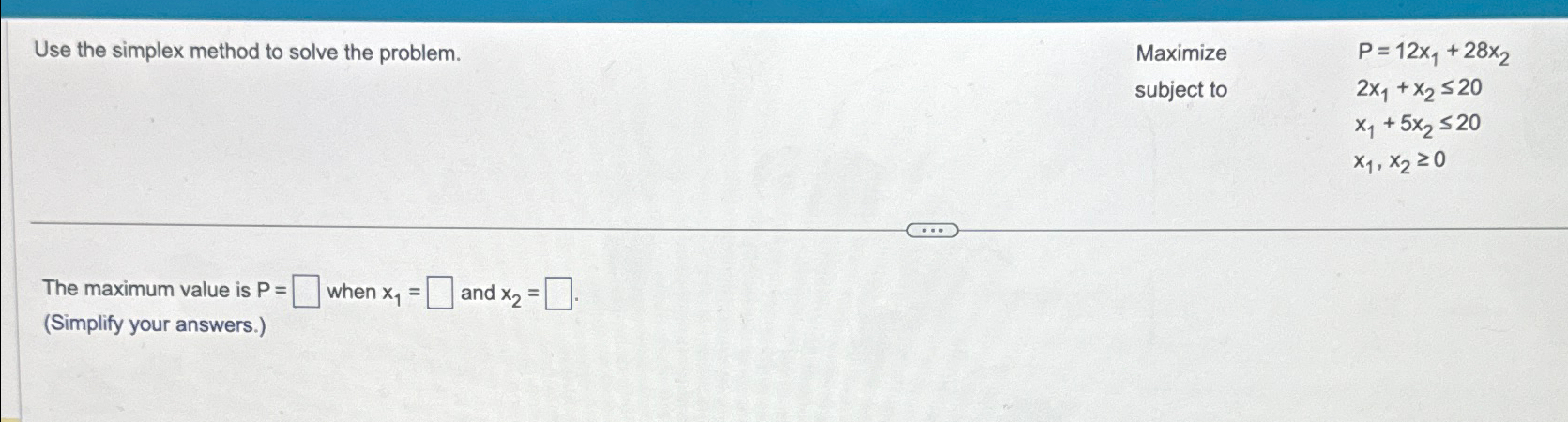 Use the simplex method to solve the problem. | Chegg.com