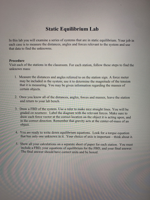 Solved Static Equilibrium Lab In this lab you will examine a | Chegg.com
