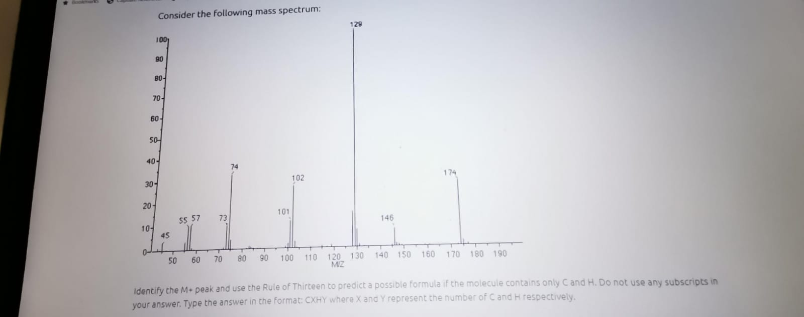 Solved Consider the following mass spectrum:Identify the M+ | Chegg.com