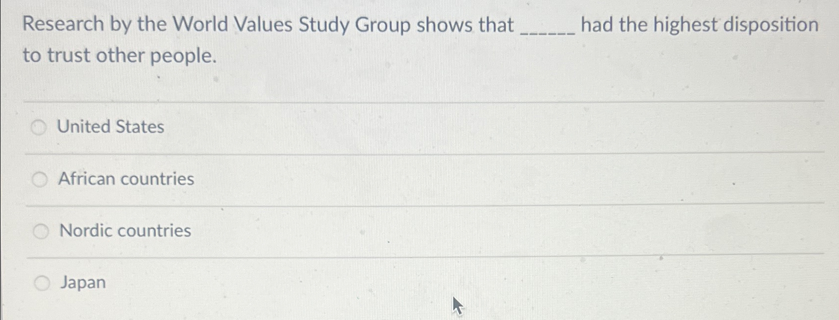 Solved Research by the World Values Study Group shows that | Chegg.com