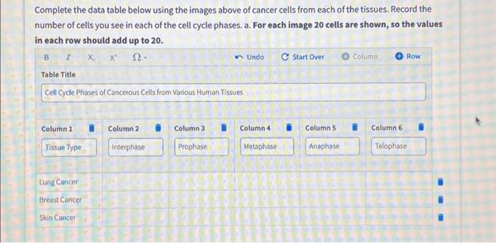 Complete The Data Table Below Using The Images Above 8631