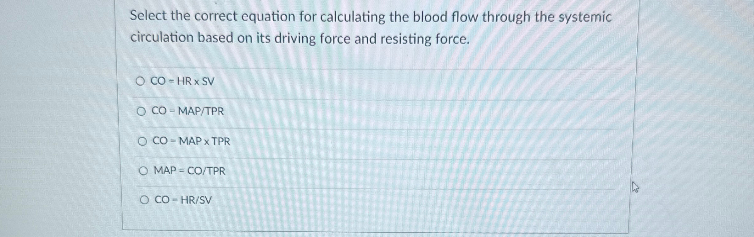 Solved Select the correct equation for calculating the blood | Chegg.com