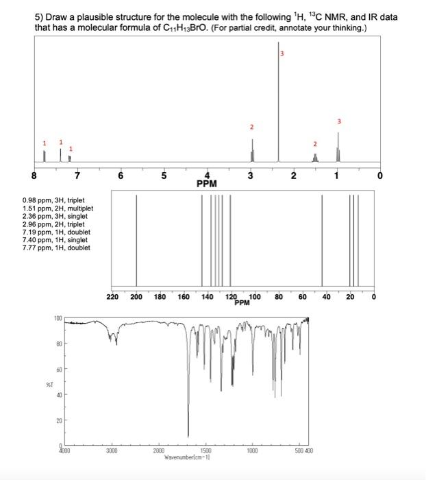 Solved 5) Draw a plausible structure for the molecule with | Chegg.com