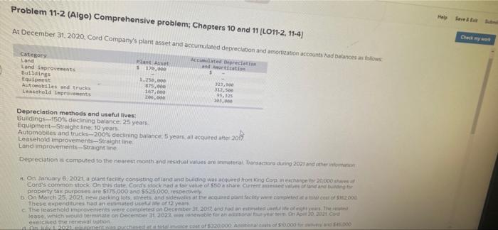 Solved Problem 11-2 (Algo) Comprehensive problem: Chapters | Chegg.com