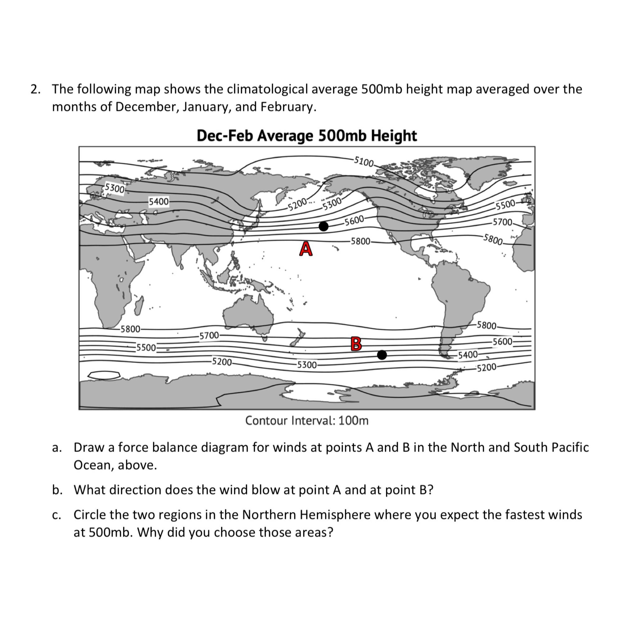 Solved The following map shows the climatology average 500mb | Chegg.com