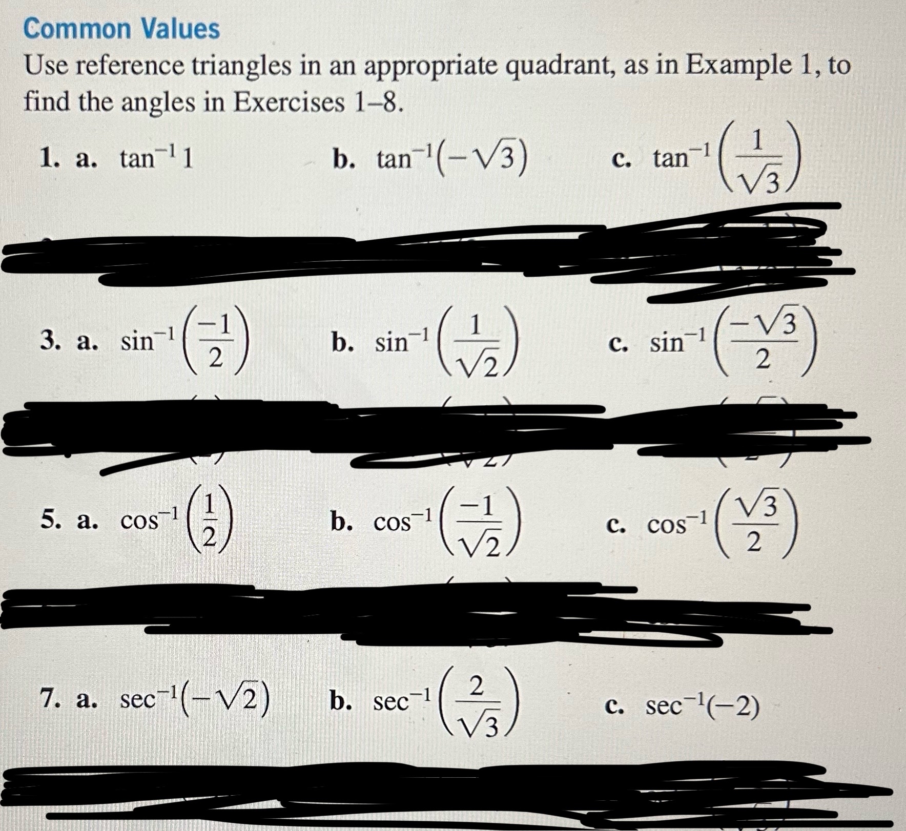 Solved Common ValuesUse reference triangles in an | Chegg.com